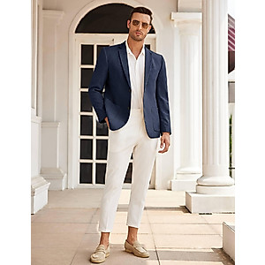 COOFANDY Sacos para Hombre De Vestir Casual Notch Lapel CJacket Linen Slim Fit Sportcoat Navy Blue