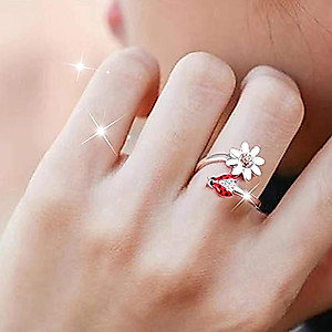 oGoodsunj Sterling Silver Ladybug Daisy Leaves Necklace Earrings Rings Pendant Anklet Jewelry Set