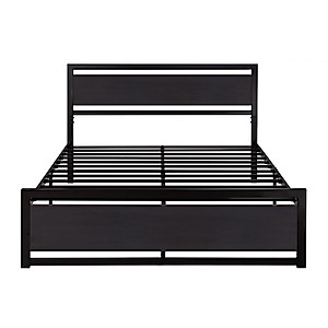 Allewie Queen Bed Frame with Headboard, Heavy Duty Metal Platform Bed Frame with Strong Support, Under Bed Storage, Stable Mattress Foundation, No Box Spring Needed, Black