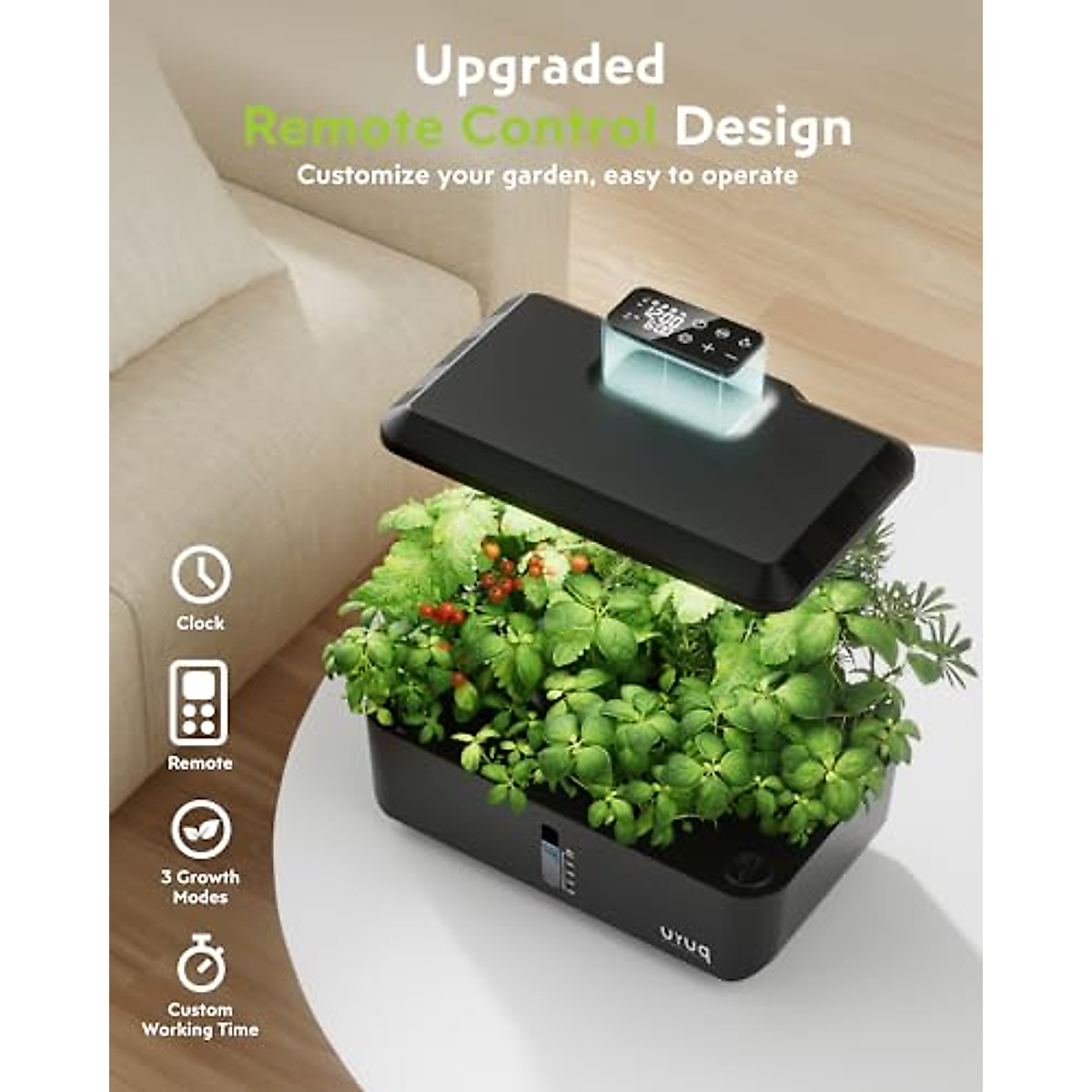 Hydroponics Growing System Indoor Garden: URUQ 12 Pods Indoor Gardening System with Remote Control LED Grow Light Height Adjustable Quiet Plants Germination Kit - Gardening Gifts for Women Black