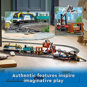 LEGO City Freight Train Set, 60336 Remote Control Toy for Kids Aged 7 Plus with Sounds, 2 Wagons, Car Transporter, 33 Track Pieces and 2 EV Car Toys