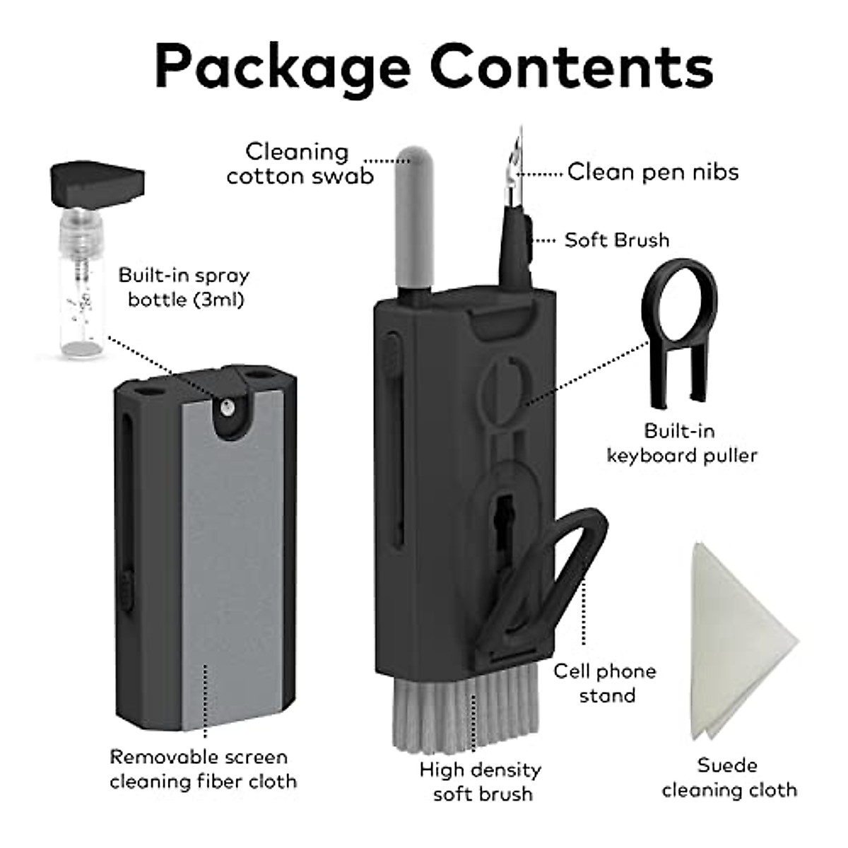 8 in 1 Electronic Cleaning kit - Keyboard Cleaner, Keyboard Cleaning Kit, Laptop Cleaner, Laptop Cleaning Kit, Electronic Cleaner Kit for Airpods Pro/Laptop/Phone(Give Away a Flannel Cloth) Black