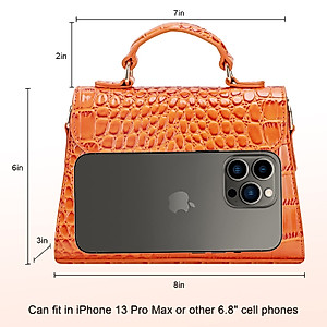 FAMYPAL Small Crossbody Shoulder Bags for Women, Trendy Mini Purse for Phone, Womens Top Handle Handbags, Vegan Leather, Orange