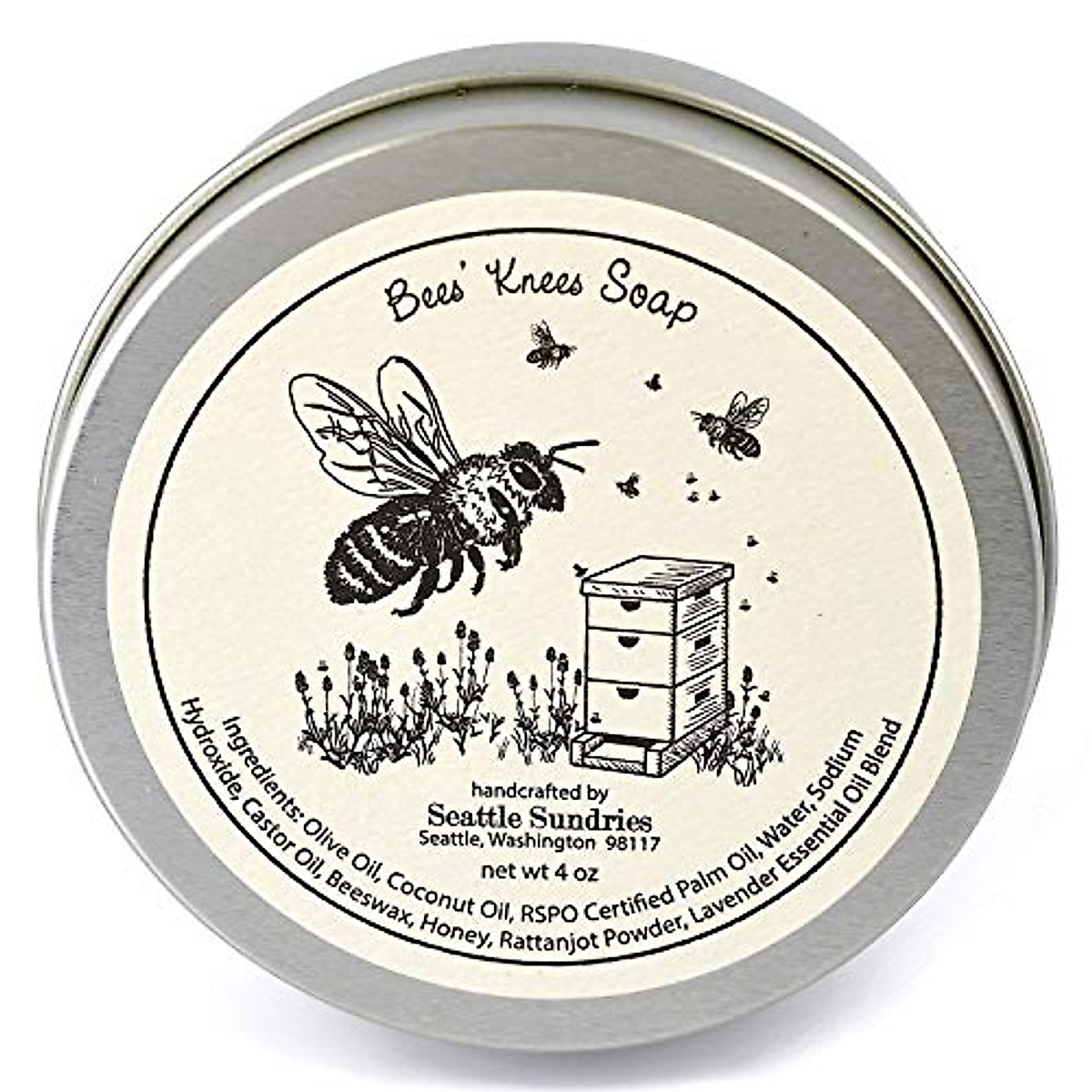 Seattle Sundries | Lavender Soap Bar for Women & Men - All Natural Handmade Bar Soap with Honey in a Low Waste Travel Tin - Stocking Stuffer Idea for Her