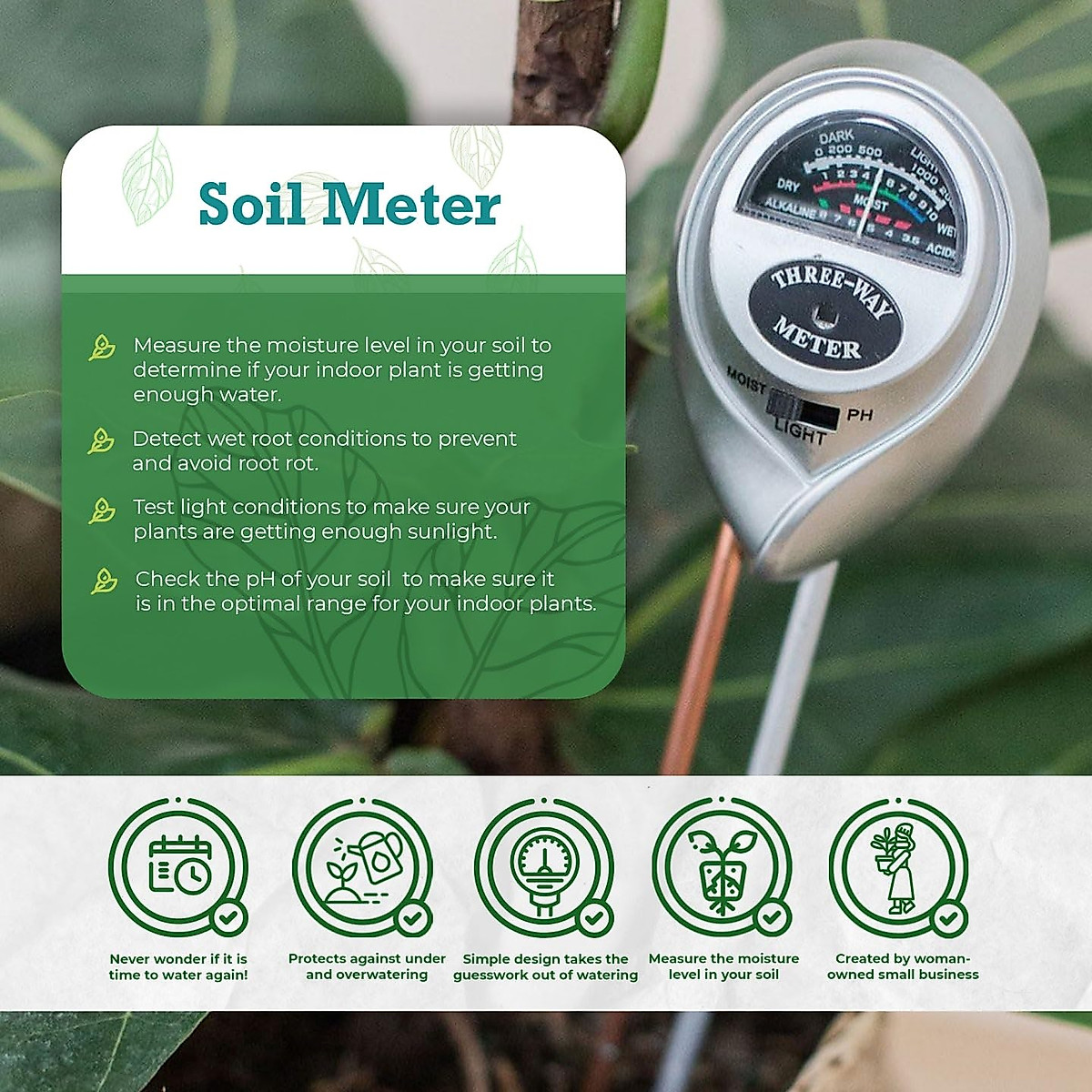 HOUSEPLANT RESOURCE CENTER Soil Meter - 3 in 1 pH, Moisture, Light ...
