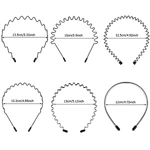 fenshine 6PCS Metal Hair Bands, Spring Wavy Hoop Unisex Black Headband Slicked Back Non Slip Sports Hairband for Women Men…