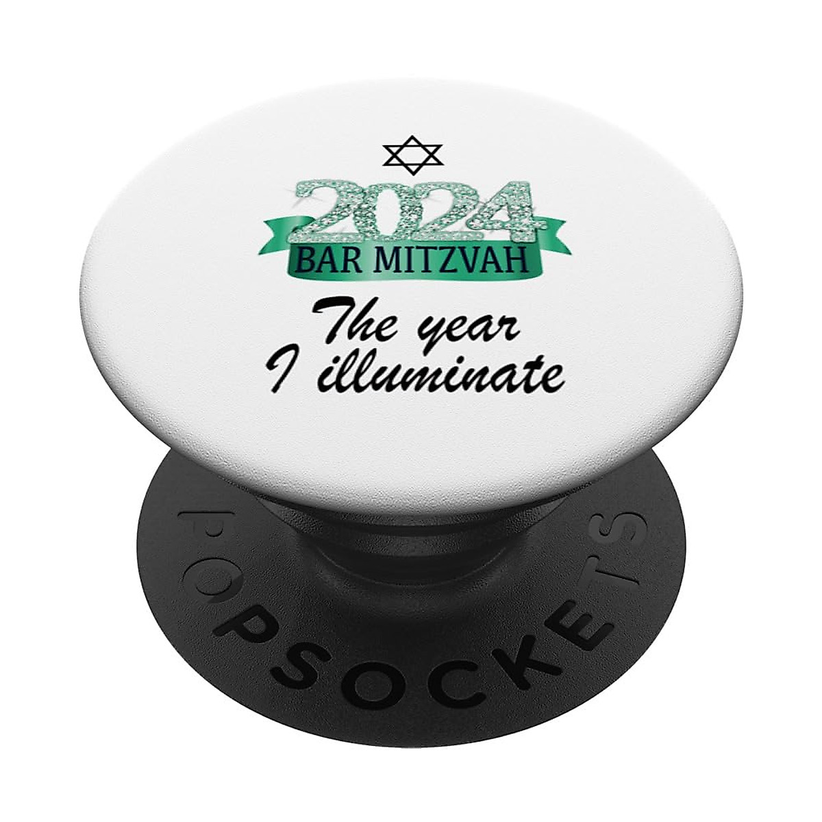 2024 Bar Mitzvah Quote Festive White Turquoise Decor PopSockets Standard PopGrip