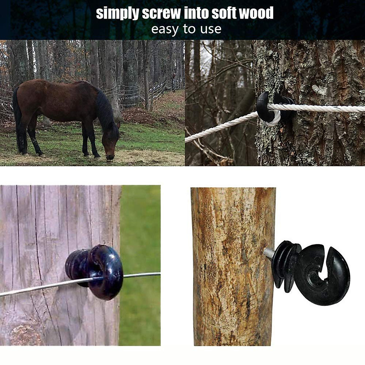 50 Pcs Black Electric Fence Insulator Screw-in Insulator Fence Ring Post Wood Post Insulator and 1 Pc Insulator Socket Tool(Grid System Accessories for Animal Husbandry Electronic)