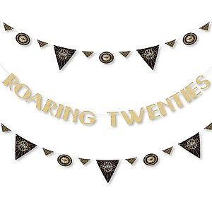 Big Dot of Happiness Roaring 20's - 1920s Art Deco Jazz Party Letter Banner Decoration - 36 Banner Cutouts and No-Mess Real Gold Glitter Roaring Twenties Banner Letters