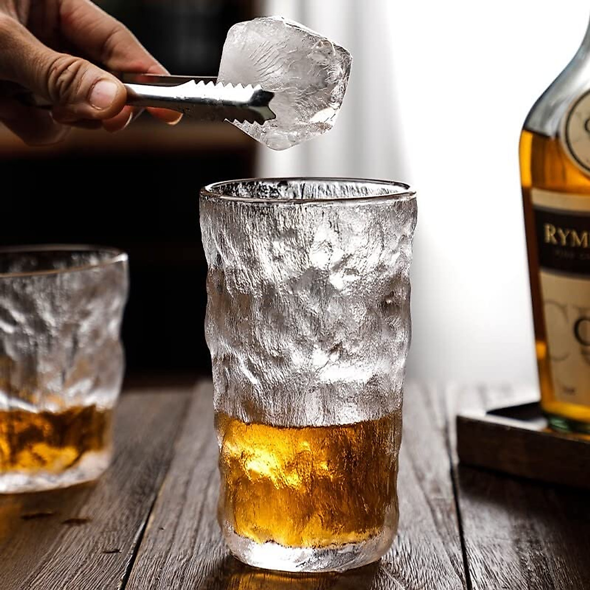 Drop-proof glacier pattern embossed glass frosted rock cups minimalist wind high value cold drinks juice beer glasses transparent crystal cups suitable for home office restaurant picnic (5.4in*3in)