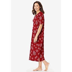 Dreams & Co. Women's Plus Size Long Print Sleepshirt - 3X/4X, Classic Red Winter Snow