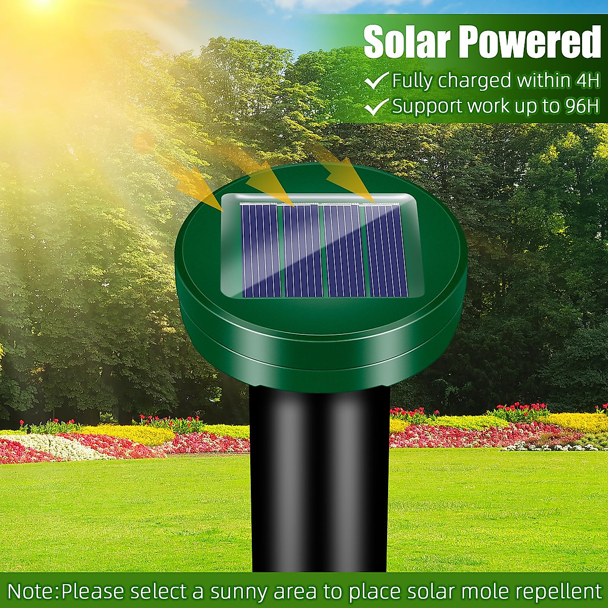 8 Pcs Solar Mole Repellent Spikes 2024 Ultrasonic Animal Repellent Outdoor Waterproof Solar Sonic Burrowing Mole Deterrent Stake to Repel Groundhog Mole Vole Armadillo Gopher Snake for Yard Lawn