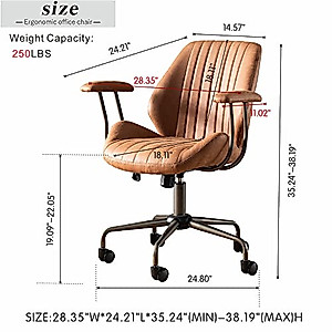 ovios Chair with Mid Back Support Armrest Executive Rolling Swivel Height Adjustable Task Chair for Home Office Desk Computer,Living Room,Studying (Brown)
