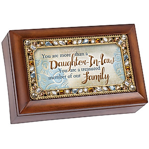 Cottage Garden Daughter in Law Treasured Member Jeweled Woodgrain Petite Music Box Plays You Light Up My Life
