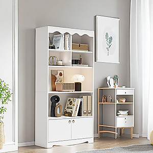 JoanKaren 63 Inches Tall Storage Cabinet, 5-Tier Bookcase, Wooden Bookshelf Storage Organizer, Freestanding Display Storage Cabinet, White Bookcase and Bookshelf for Home Office, Living Room, Bedroom