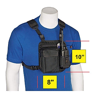 RCH-601 Radio Chest Harness Shoulder Radio Holster Chest Pack with Adjustable Radio Pouch That Will Adjust to fit a Radio from 4-3/4" up to 9" Tall Radio. Made in USA by Holsterguy