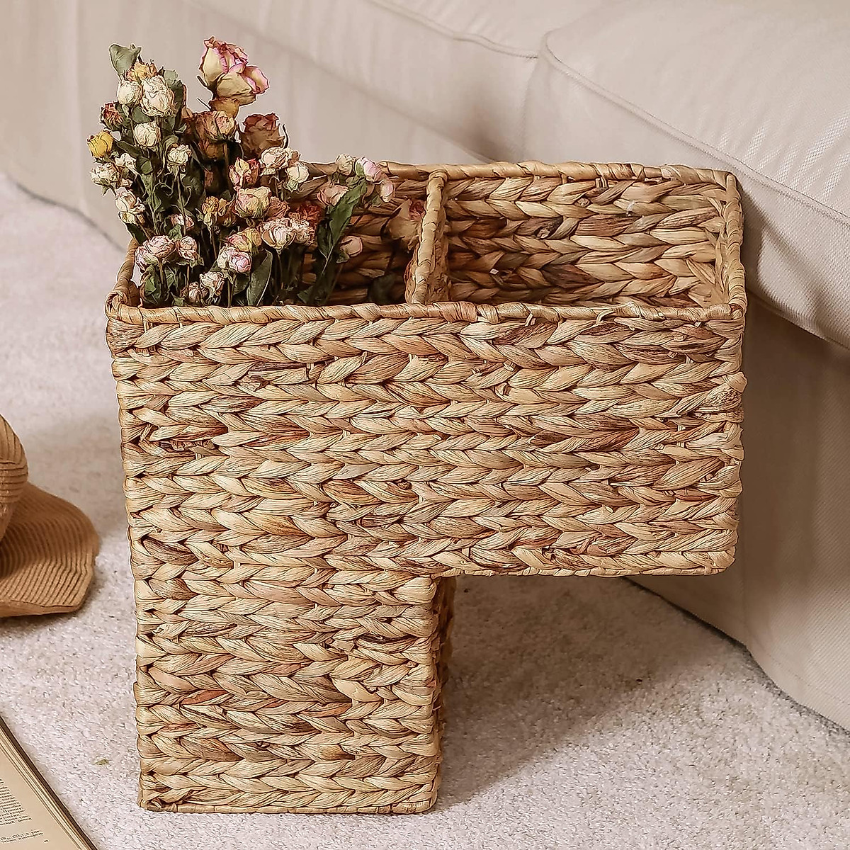 Synovana Stair Basket Water Hyacinth Storage Basket Handwoven Wicker Storage Basket Rattan Storage Organizer for Bedroom Living Room Laundry Room