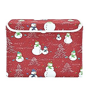 ALAZA Snowflake Snow Pine Tree Red Christmas Storage Bins Box Collapsible Cubes Container Basket for Office Bedroom Home Decor Shelf Closet