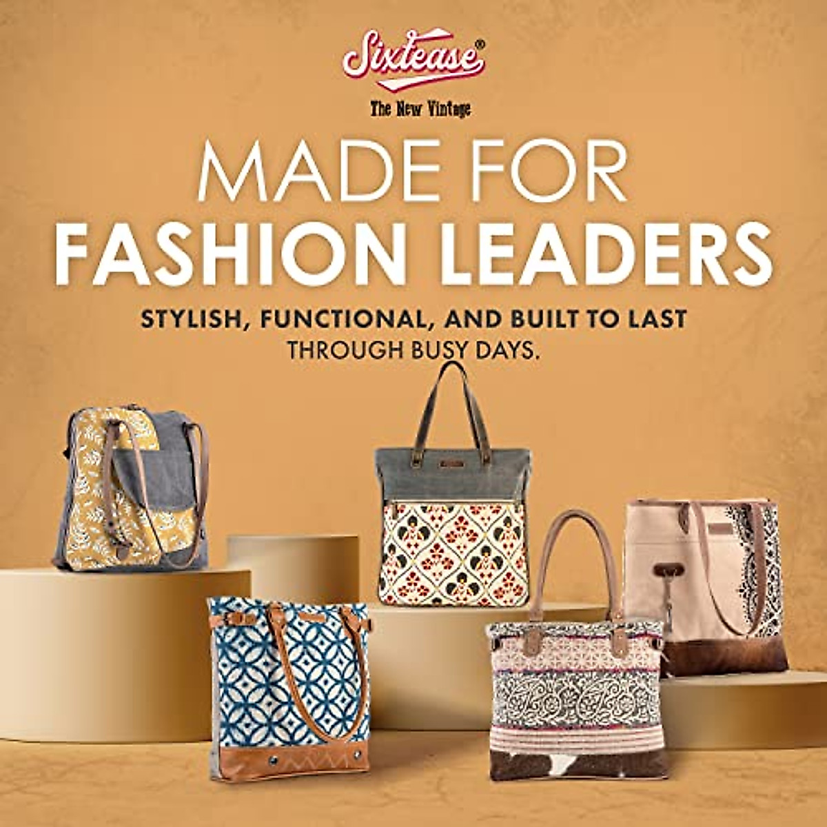 Tote Bags for Women by Sixtease - Large Tote Bag with Zipper Top - Genuine Leather Strap, Upcycled Canvas, Rug, Hair On and Hardware Accents - Vintage Style Hand Stitched - Fossil