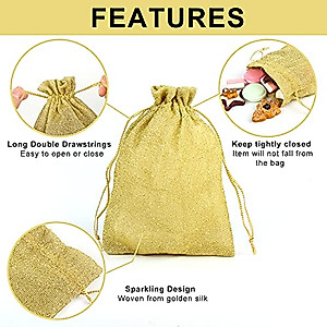 KIMOBER 16pcs Gold Gift Bags with Double Drawstrings,Glittery Jewelry Pouches Drawstring Bags for Christmas Wedding Party