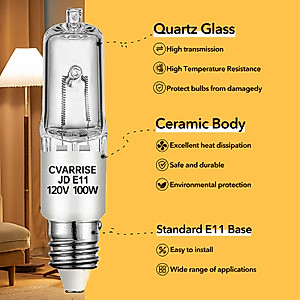 4-Pack JDE11 Bulb, 120V 100W Halogen Candelabra Bulbs, T4 Mini Base JD E11 Bulb, Dimmable 2700K Warm White, High Output, for Chandeliers, Ceiling Fans, Table Lamps, and More（Replacement E11 LED bulb）