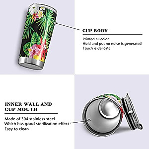 ALAZA Tumbler Tropical Flower Stainless Steel Vacuum Insulated Coffee Water Bottle with Lid and Straw Double Walled Travel Mug 20oz for Hot & Cold Drinks