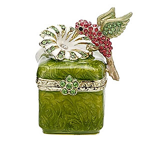 Hand Painted Enamel Hummingbird Trinket Box Hinged Jewelry Organizer with Crystals Ring Earrings Storage Home Decor Figurine Keepsake Collectible Personalized Elegant Handmade Ornament (Hummingbird-3)
