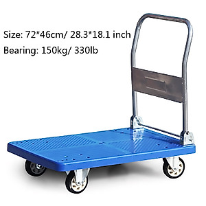 DMUNIZ Platform Trucks Flatbed Cart Platform Truck with Silent Wheels Foldable Handle Plastic Deck Push Cart for Home Office Bookstores Moving High Capacity Trolley Push Cart