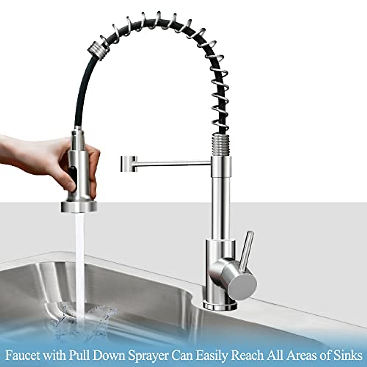 SAMRI Kitchen Faucets, Kitchen Sink Faucets with Pull Down Sprayer, Single Handle Spring Stainless Steel Brushed Nickel Faucet for Kitchen Sink 3 Hole, Modern Kitchen Faucet for RV Bar Farmhouse