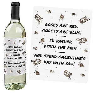 Big Dot of Happiness Be My Galentine - Valentine's Day Gift for Women and Men - Wine Bottle Label Stickers - Set of 4