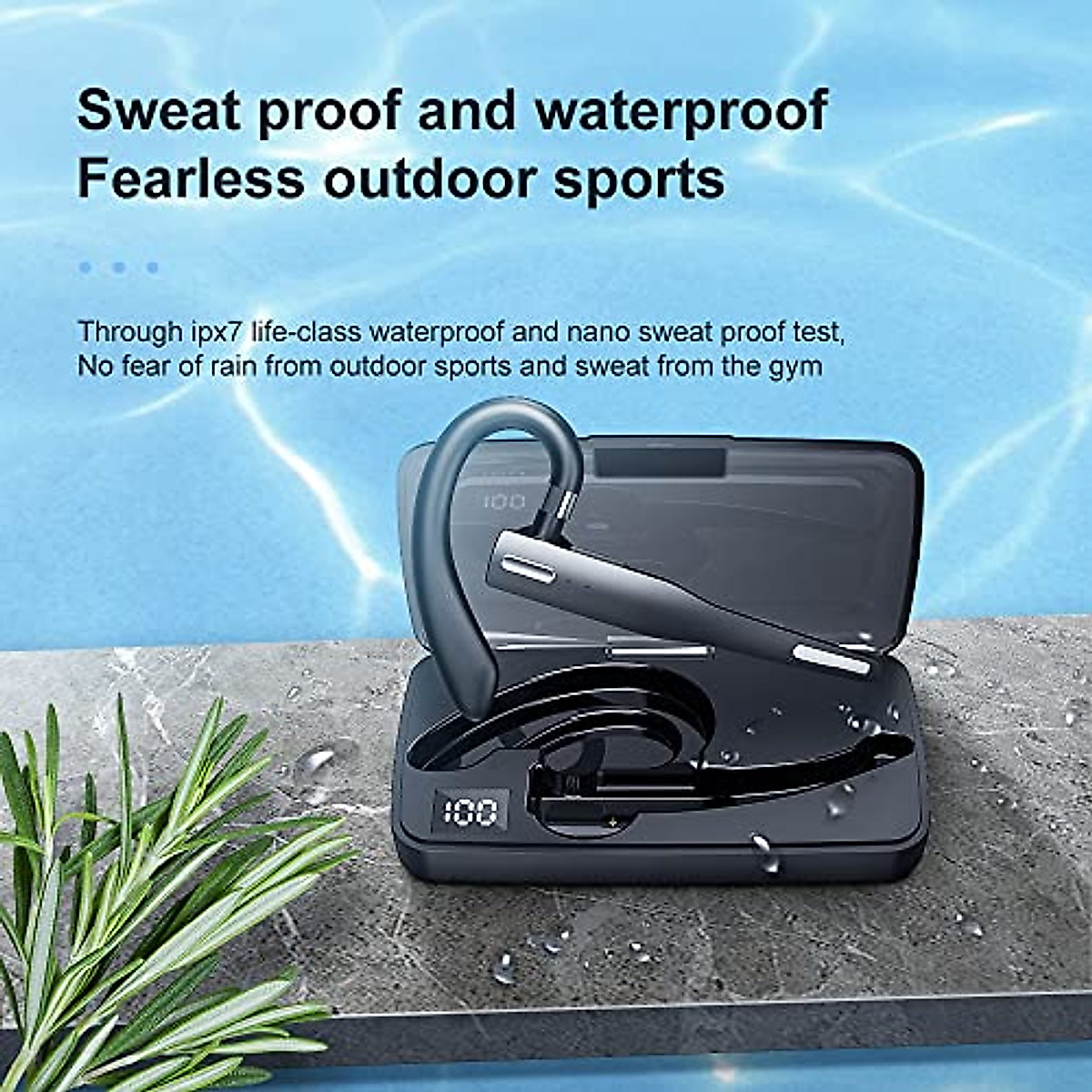 AMERCOOWTT Bluetooth Headset, Wireless Bluetooth Earpiece with Microphone, 48 Hours Play Time, 500mAh Charging Case, Built in ENC Dual Mic Noise Cancelling, for Business Office/Driving/Truck