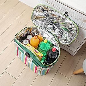 LIOOBO 26l Large Picnic Basket: Camping Grocery Bags, Insulated Baskets, Portable Picnic Basket, Canvas Leak-Proof Travel Cooler Tote 1pc