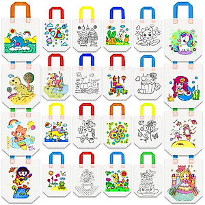 MOLDTAS 24 Styles Cute Cartoon Coloring Goodie Bags Reusable Coloring Carnival Art Party Favor Bags for Color Your Own Goodie Bags for Birthday Party DIY Crafts or Party Favors Supplies