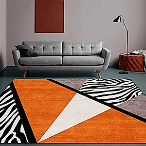 GYMS Rug Carpet, Geometric Black and White Stripes Orange Rug, for Bedroom Bedside Living Room Kitchen Floor Mat Rugs,120 * 160CM
