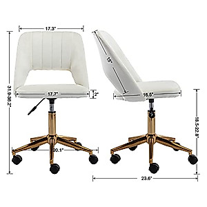ZHENGHAO ZH4YOU Modern Armless Desk Chair Vanity Stool for Teen Girls, Hollow Back Task Chair Study Chair Sewing Chair with Gold Base for Home OfficeBedroomLiving Room (White)