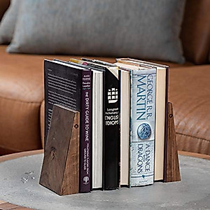 TILISMA Book Ends for Shelves - Handmade Wooden Bookends with Metal Base, Walnut Tree - Sturdy Book Holders for Heavy Books - Fancy Modern Decorative Book Accessories to Hold Books Firmly on Bookshelf