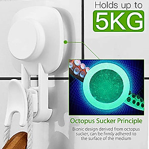 LUXEAR Suction Hooks, Strong Suction Cup Hook Waterproof Shower Hooks for Bathroom & Kitchen Powerful Vacuum Wall Hooks Removable for Towel Loofah Wreath Robe Cloth Key Bag-4 Pack