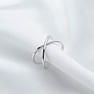 Kokoma 925 Sterling Silver Criss Cross X Open Ring Polished Shiny Adjustable Engagement Wedding Band Finger Wrap Rings Minimalist Fashion Jewelry Birthday
