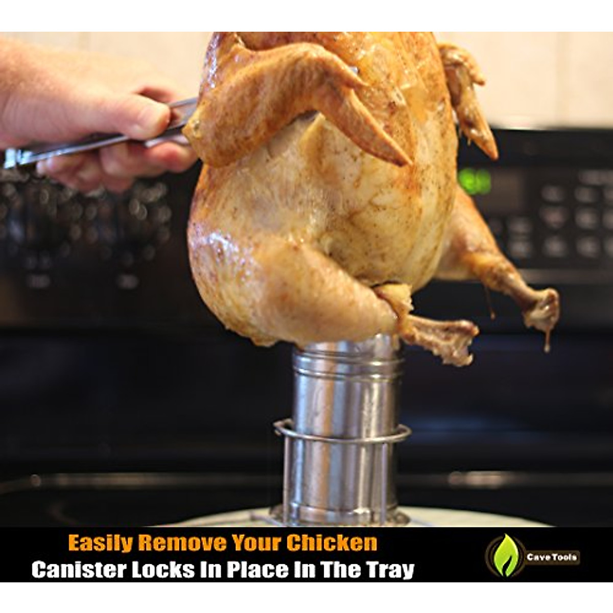 Cave Tools Beer Can Chicken Holder Roasting Pan with Vegetable Spikes - BBQ Accessories, Dishwasher Safe