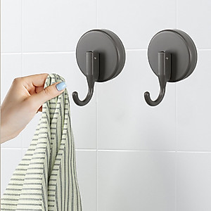 Vanloory Suction Cup Hook for Shower, Heavy Duty Shower Hook Removable Suction Cup Hanger for Wall/Window/Glass/Mirror/Tile, Hang up to 18LB Waterproof Robe and Towel Hook for Bathroom (Grey, 3 Pack)
