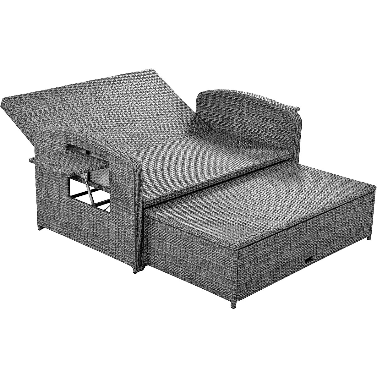 Outdoor Rattan Double Chaise Lounge, 2-Person Reclining Daybed with Adjustable Back and Cup Tray, Sunbed for Garden Yard Patio (White/2-Person)