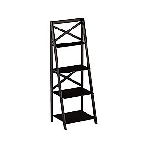 Lavish Home 4-Tier Ladder Bookshelf – Freestanding Wooden Bookcase – X-Back Frame and Leaning Look Decorative Shelves for Home and Office (Black) Set of 1