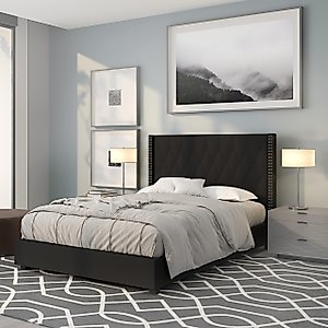 Flash Furniture Riverdale Full Size Tufted Upholstered Platform Bed in Black Fabric
