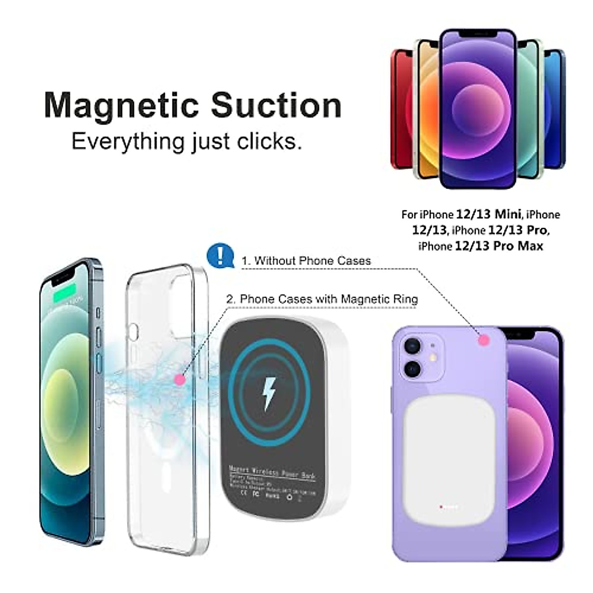 8AMTECH Power Bank, 10000mAh Mag-Safe Portable Charger 15W Fast Charging External Battery Pack Back up Power Design for iPhone14,13, 12, Pro, Pro Max, Mini