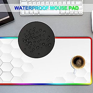 Gaming Mouse Pads Hexagon Shaped White Large RGB Mousepad XL Desk Computer Pad Gaming Accessories Extended Led Mouse Pad XXL Big Keyboard Desk Mat with Lock Edge 50X100Cm