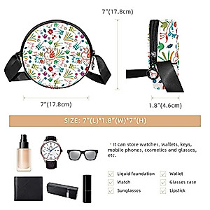 Beautiful Bird Floral Colorful Crossbody Bag for Women Teen Girls Round Canvas Shoulder Bag Purse Tote Handbag Bag