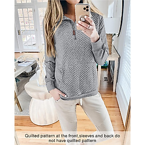 BTFBM Women Fashion Quilted Pattern Lightweight Zipper Long Sleeve Plain Casual Ladies Sweatshirts Pullovers Shirts Tops (Light Grey, Small)