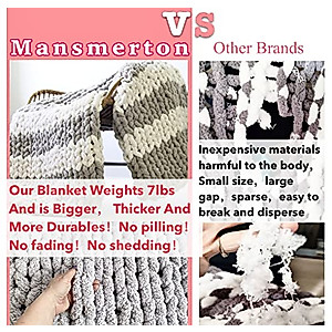 Mansmerton Chunky Knit Blanket Throw Large 50" x 60" Beige， Warm Soft Chenille Yarn Knit Blanket for Bed，Sofa，Machine Washable， Handmade Big Cable Knit Weighted Blanket -Bedroom&Boho Home Decor，Gift
