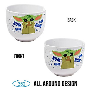 Silver Buffalo Star Wars Mandalorian Baby Yoda Grogu Nom Nom Ceramic Ramen Noodle Rice Bowl with Chopsticks, Microwave Safe, 20 Ounces