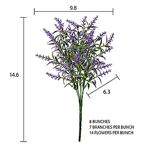 Artificial Flowers Lavender 8 Bundles,Fake Flowers Lavender, Plastic Flowers Artificial for Decoration,Wedding,Garden,Patio,Purple